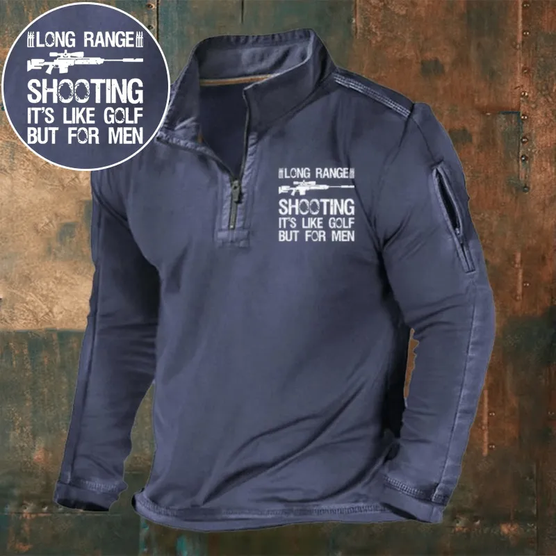 Maturelion Men'S Henley Shirt Long Range Shooting It'S Like Golf But F ...