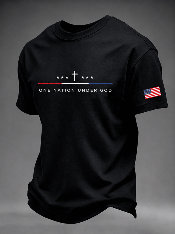 Men's One Nation Under God Cross 250 Years American Flag Sleeve Print ...