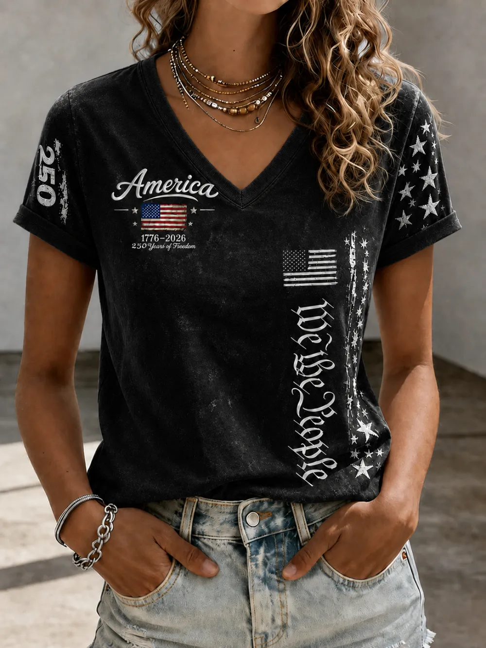Women'S Retro Flag Art Printed Casual Short Sleeved T-Shirt ...