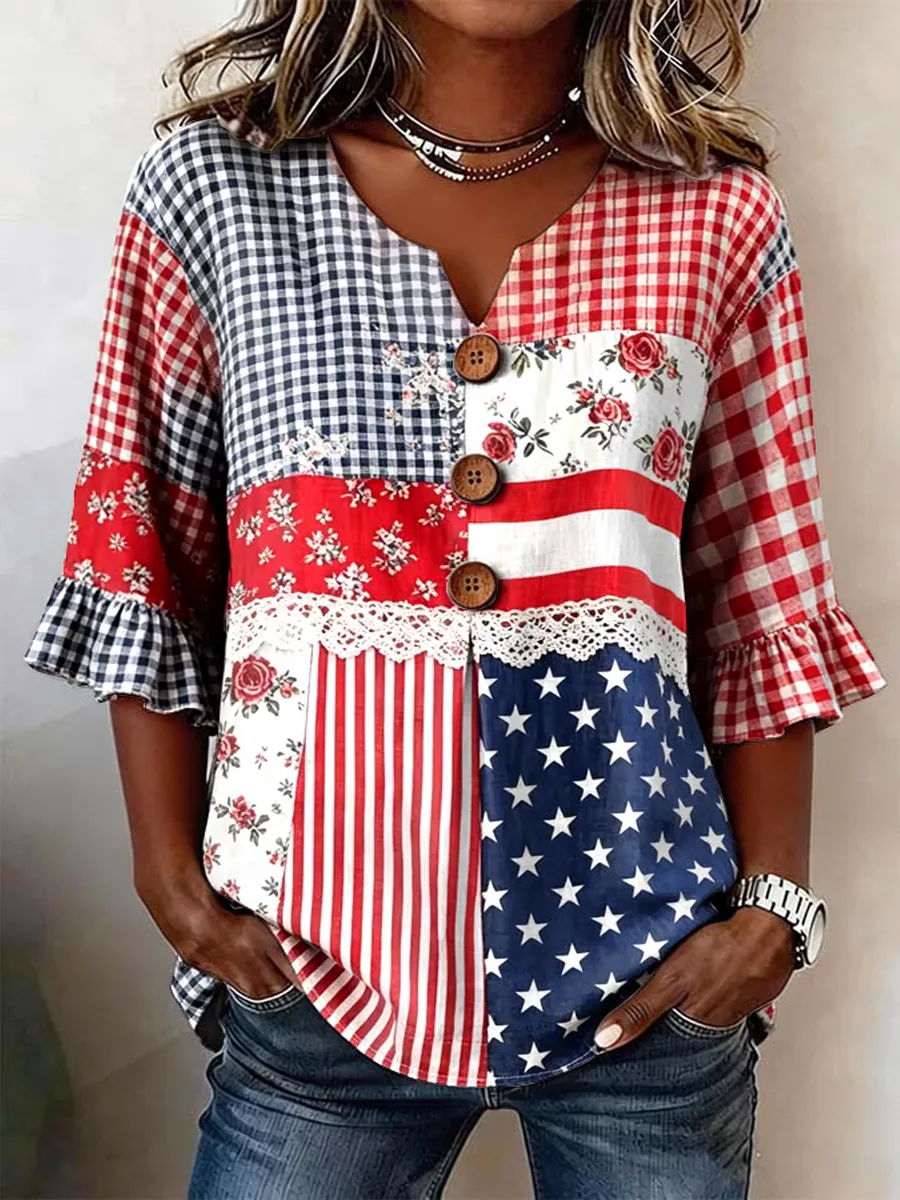 Women's casual patriotic printed top - libertyheritage1776