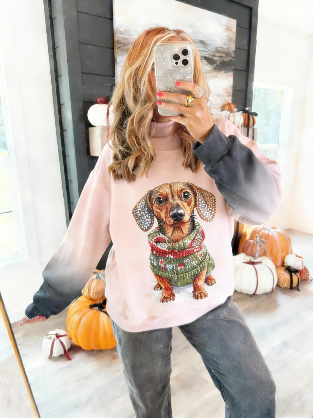 Sweet Cool Pink Grey Sausage Dog Gradient High Neck Hoodie - TclotheShop