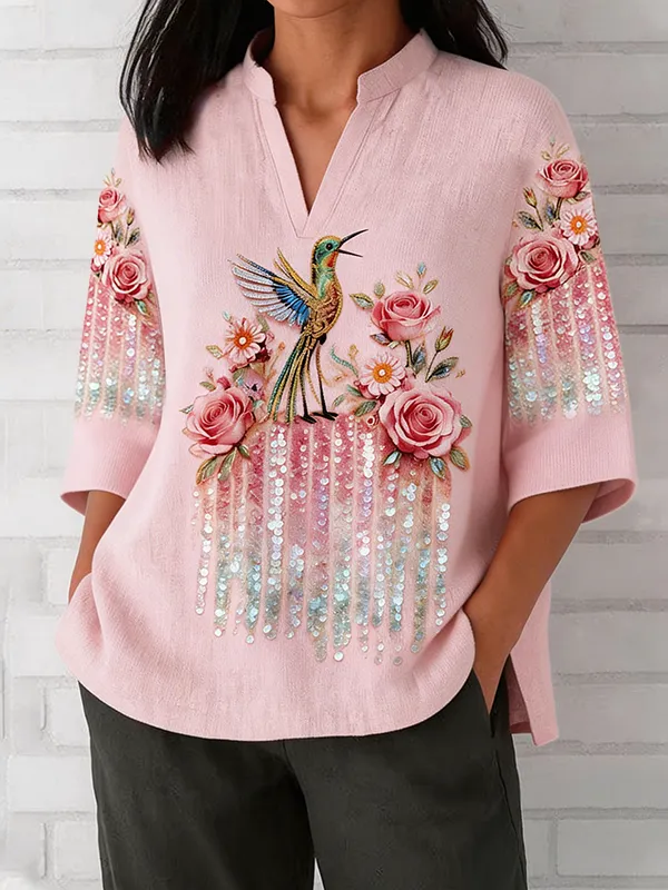 Women'S Breast Cancer Awareness Pink Hummingbird & Rose Sequin Embelli ...