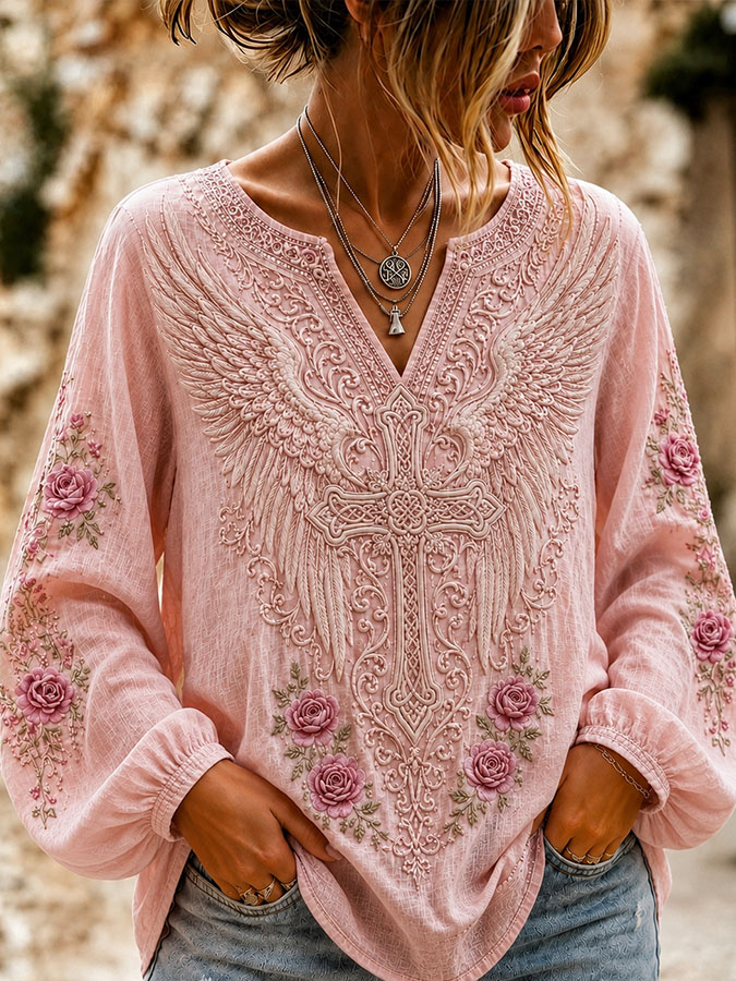 Women'S Cross Angel Wings Printed Casual Top - Armor of the God ️ ...