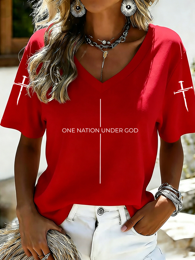 Women's One Nation Under God Print Casual T-Shirt - Armor of the God ️ ...