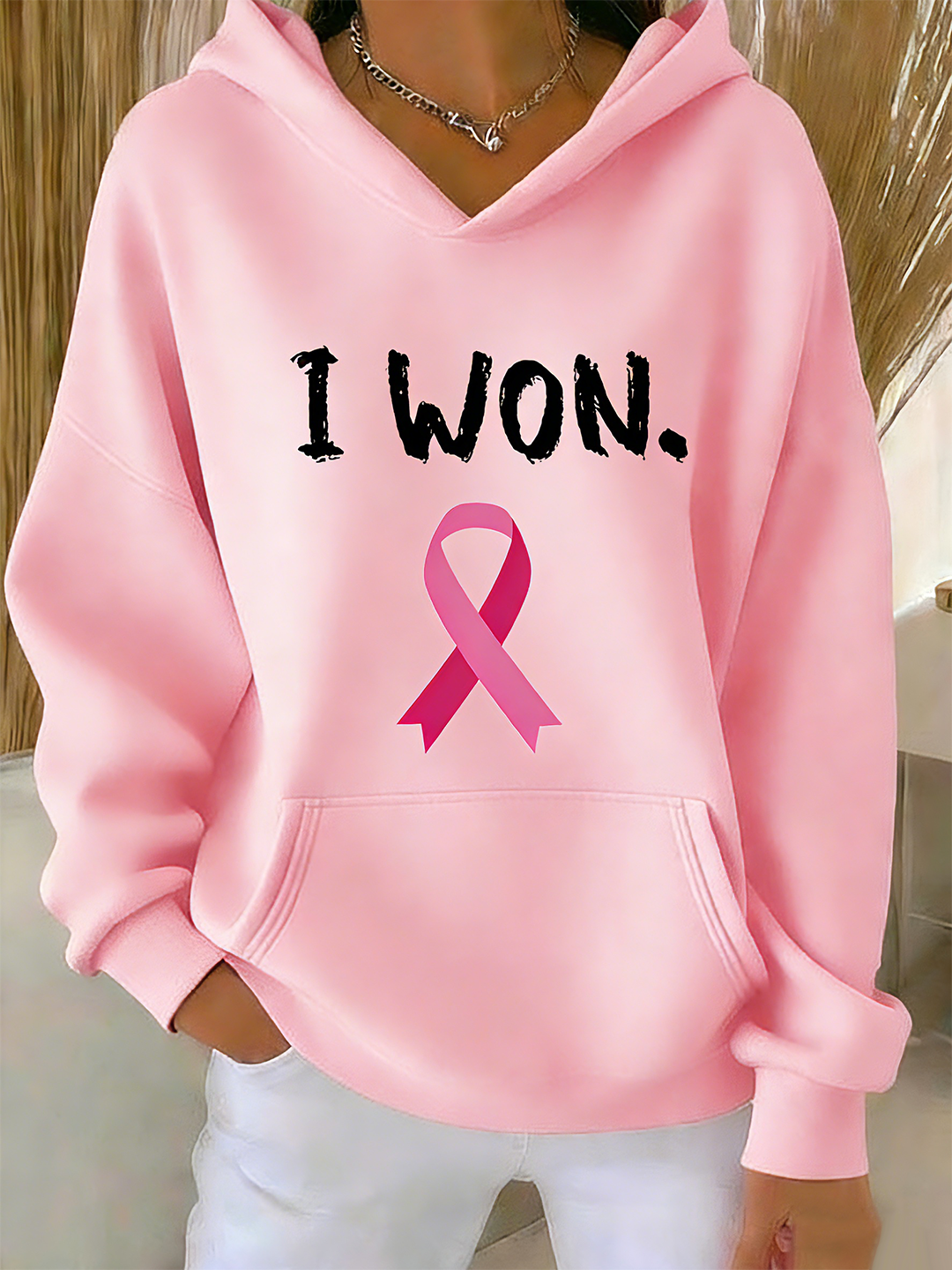 I WON "Pink Victory Medal Printed Hoodie - Usa Health Warriors