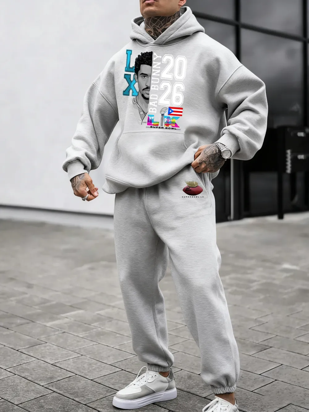 Men's Bad Bunny Benito Bowl PR Hoodie Tracksuit Set - prinashop