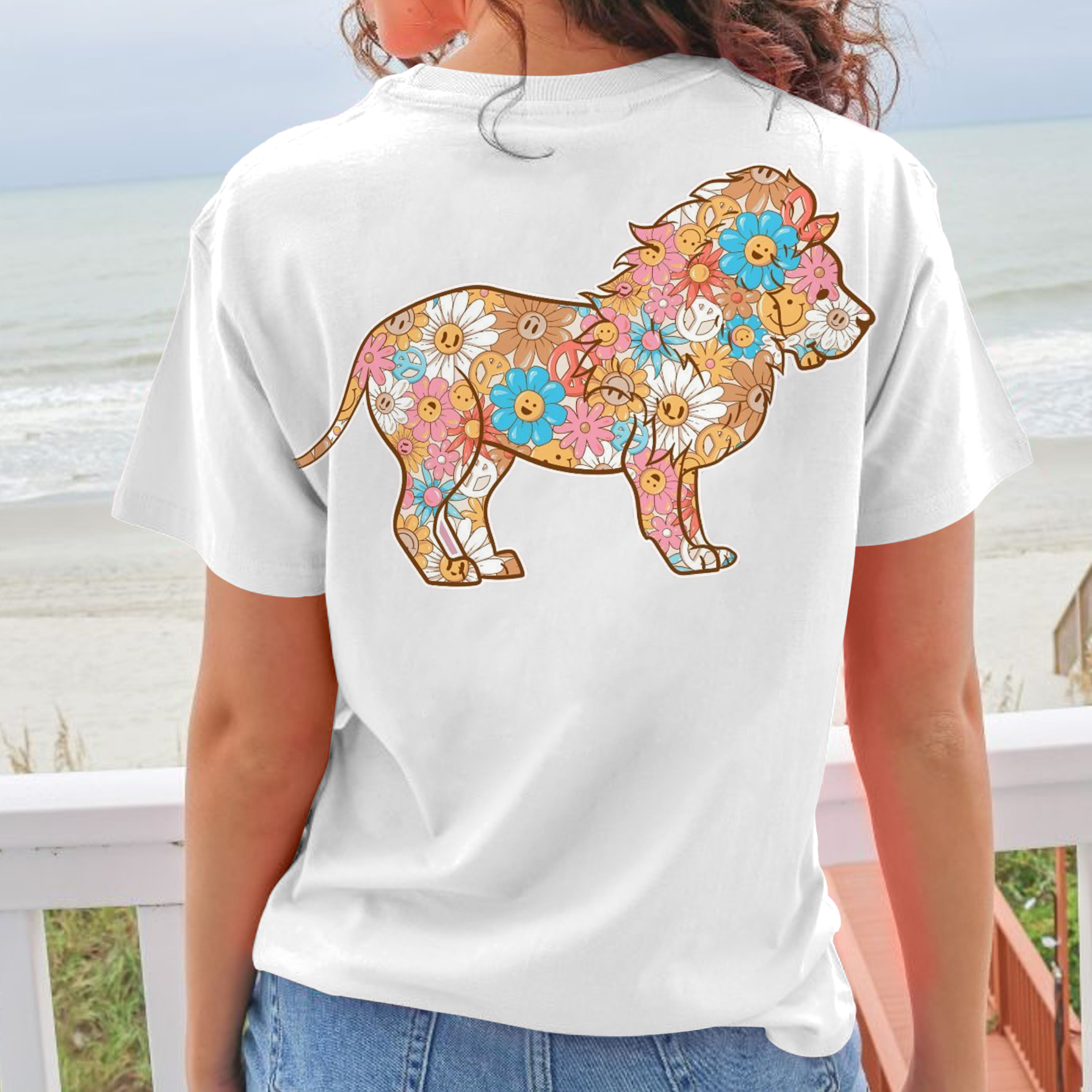 Smile Floral Lion Pattern T-Shirts - ARMOROFTHEGOD