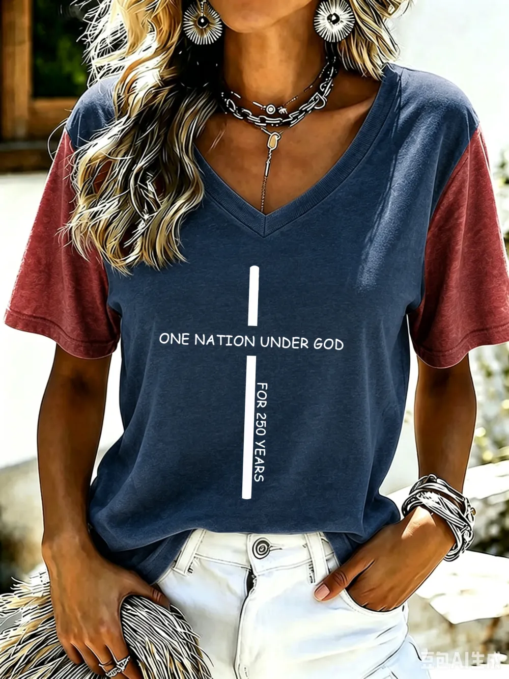 Women'S America Flag Print Casual V-Neck T-Shirt - Armor of the God ️ ...