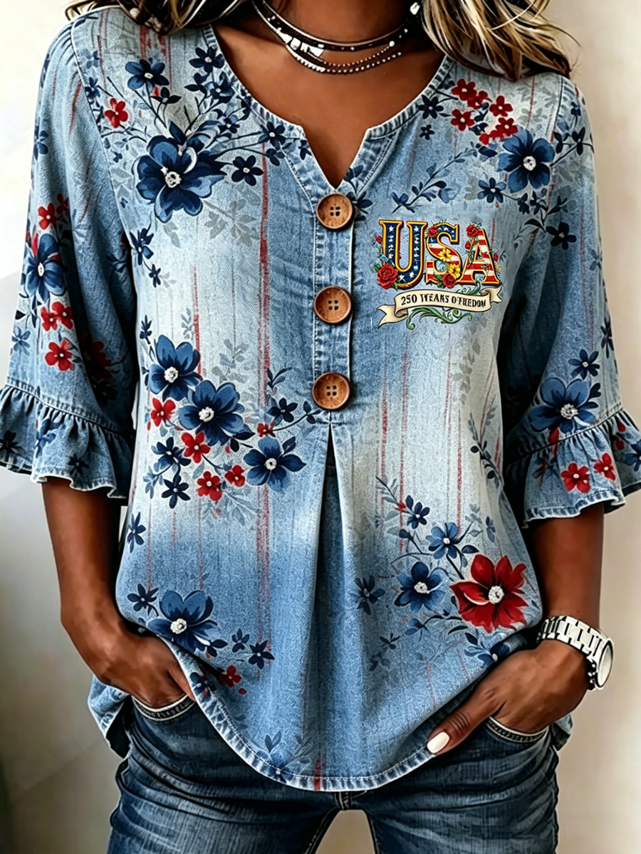 Women's casual American 250th anniversary printed top - libertyheritage1776