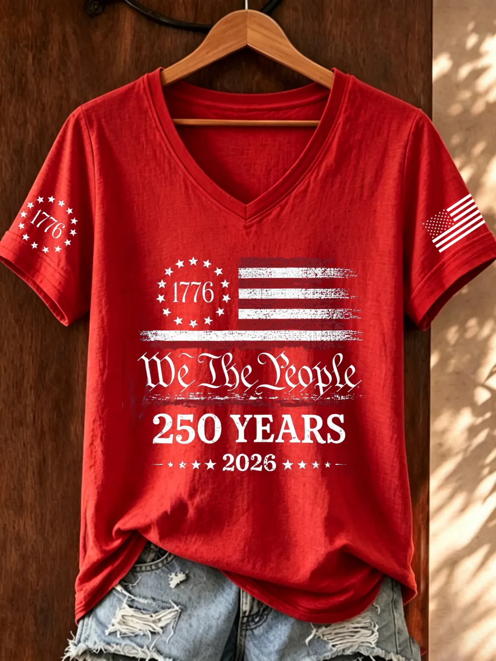 Women'S America Flag Printed Casual T-Shirt - veteransprideshop