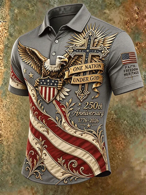 Men's Vintage Patriotic Eagle Cross USA 250th Anniversary American Fla ...