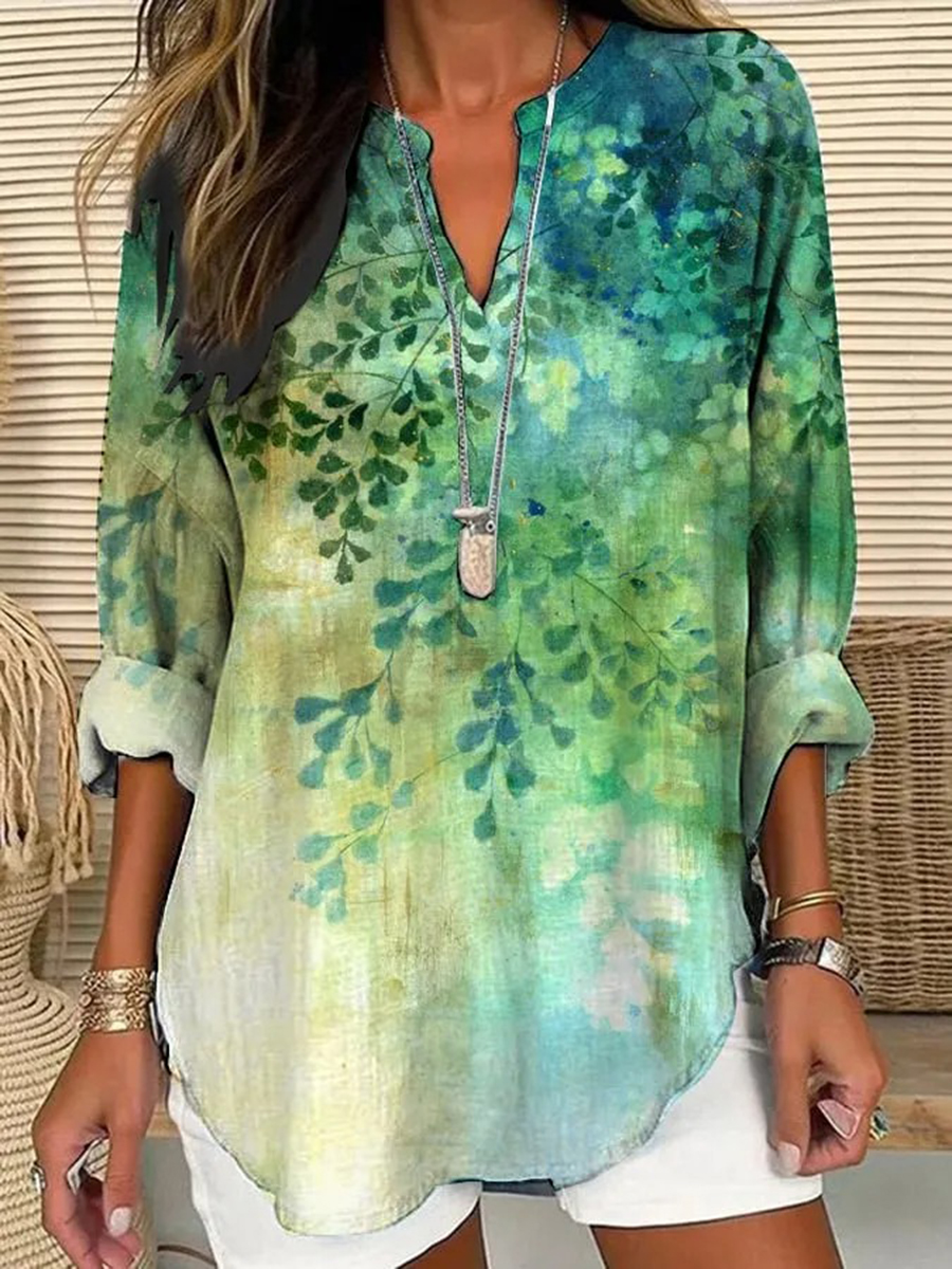 Women's Casual Forest Tree Print Shirt - rezts