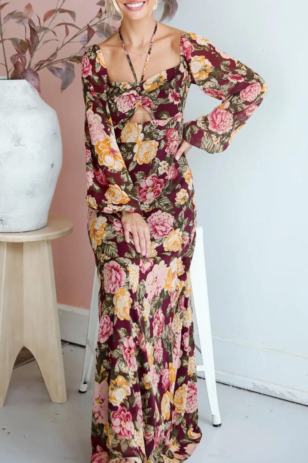 Breathtaking View Plum Floral Maxi Dress - STYLEUPHK